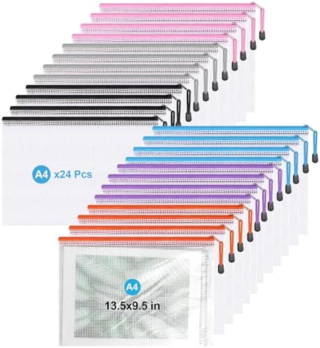 Zip Wallet,Waterproof Plastic Zip File Folders,24Pcs Zipper Bags,A4 ...