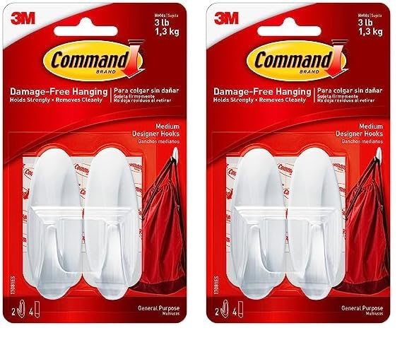 Amazon.com: Command Medium Designer Hooks, White, 2-Hooks, Organize ...