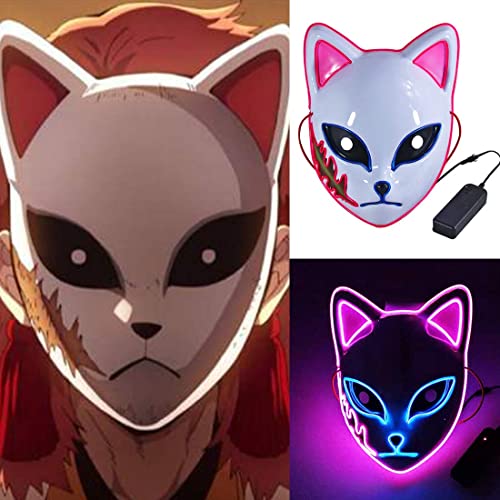 3 PCS Sabito Tanjirou Makomo Demon Slayer Fox Cat Mask Replica LED ...