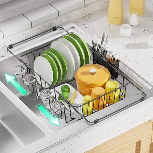 Amazon.com: Simple Trending Escurridor de platos expandible en el ...