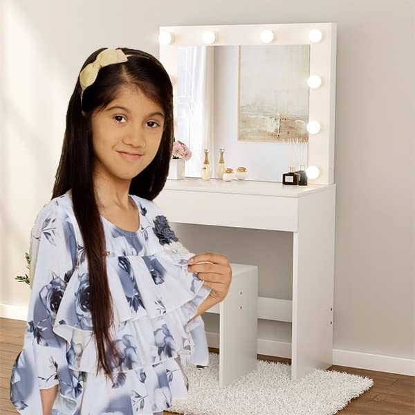 Spring Store Vanity Table & Chair Set for Girls, Make Up Dressing Table ...