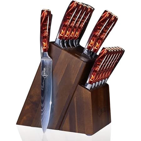 Amazon.com: SENKEN 16-Piece Natural Acacia Wood Kitchen Knife Block Set ...