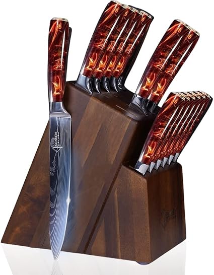 Amazon.com: SENKEN 16-Piece Natural Acacia Wood Kitchen Knife Block Set ...