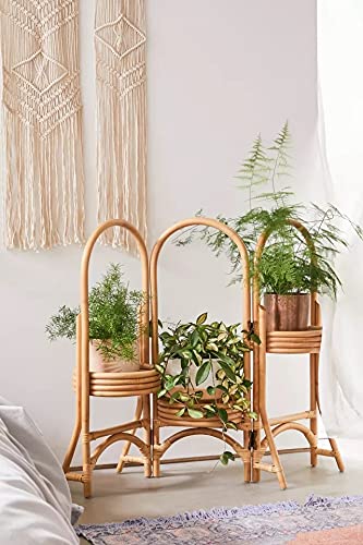 AKWAY Rattan Wicker Cane Planter 3 in 1 Stand for balcony indoor and ...