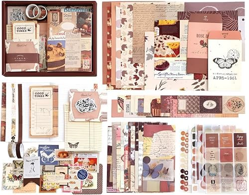HAPPIIMESS 346Pcs Journal Supplies Kit Vintage Scrapbook Stickers Pack ...