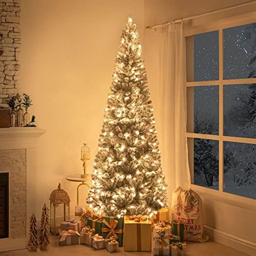 Amazon.com: Yaheetech 7.5ft Pre-lit Snow Flocked Christmas Tree ...
