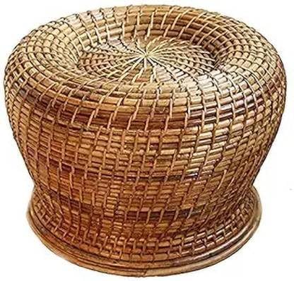 HOME SQUARE Round Modha Handmade and Handcrafted Natural Cane Stool for ...