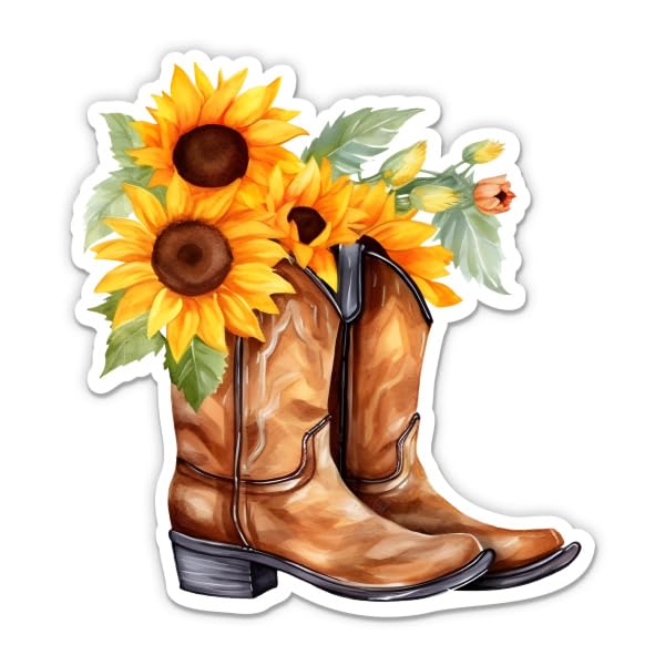 Amazon.com: Cowboy Boots with Sunflowers Sticker - 5" Laptop Sticker ...