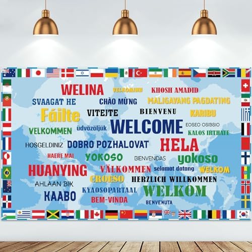 Amazon.com : Tatuo International Flag Backdrop International Welcome ...