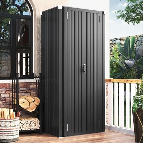 UNIONLINE Outdoor Tall Garden Storage Cupboard & Cabinet | Grey ...