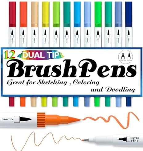 SUPER TOY 12 Shades Dual Tip Brush Marker Pens Set For Coloring ...