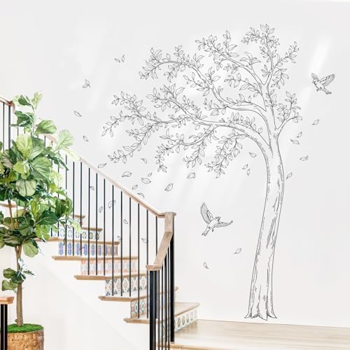 Amazon.com: Large Black Tree Wall Decals Simple Sketch Tree Minimalist ...