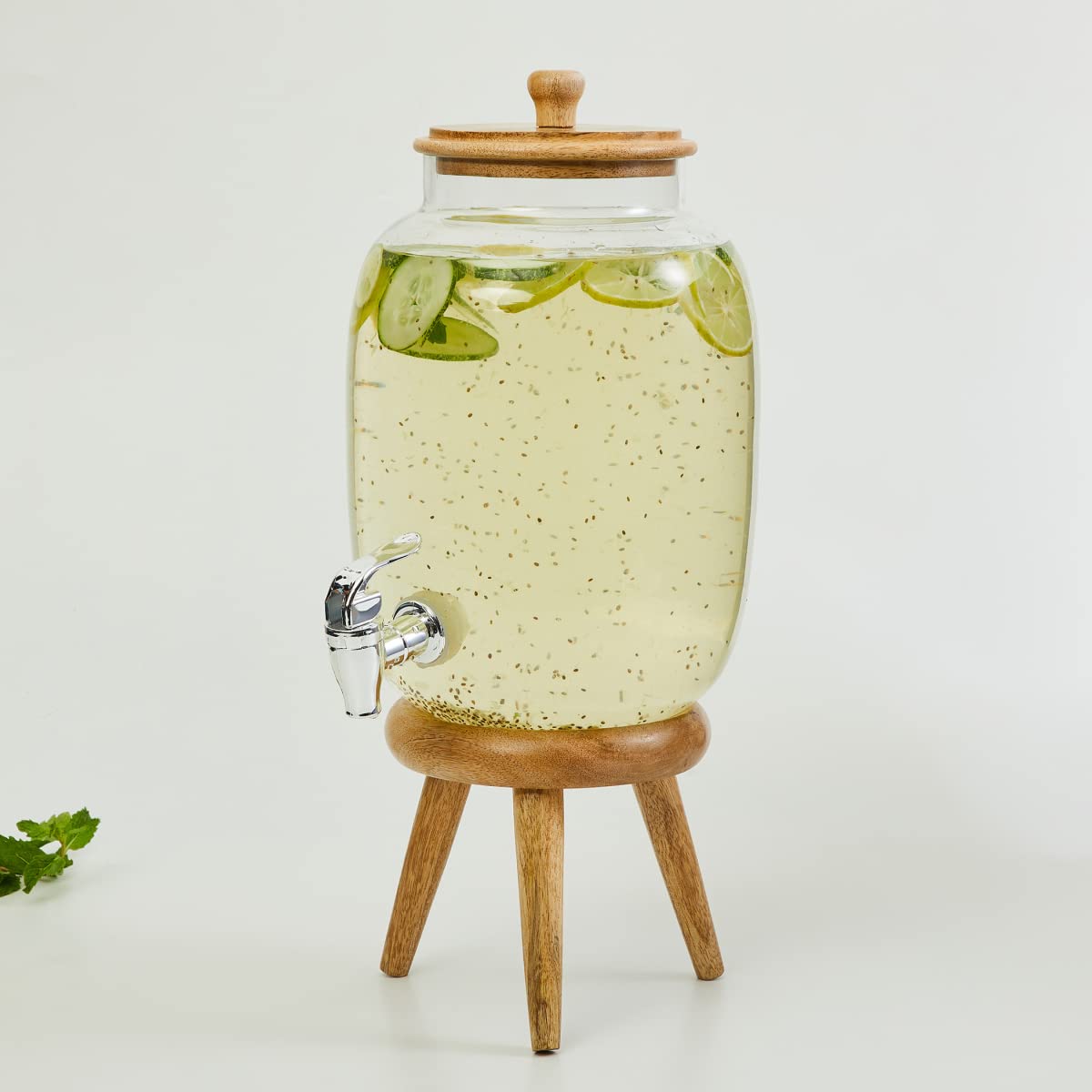 Home Centre Mirage Transparent Glass Dispenser with Wooden Lid and ...