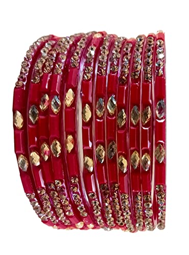 Buy The Golden Cascade Strawberry Color Glass Bangles with Cutting ...
