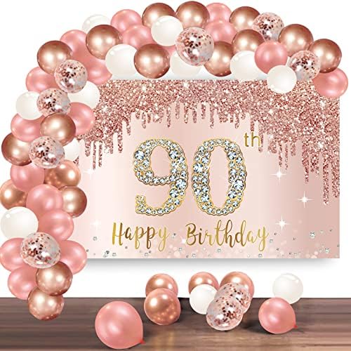 Amazon.com: Rose Gold Ninety & Fabulous Happy 90th Birthday Banner ...