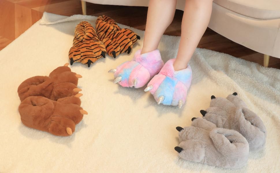 Women Plush Animal Paw Slippers Funny Novelty Bear Claw Slippers Cozy ...