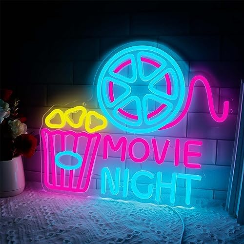 ZODZ Cinema Neon Sign, Movie Time Night with Popcorn LED Theater Art ...