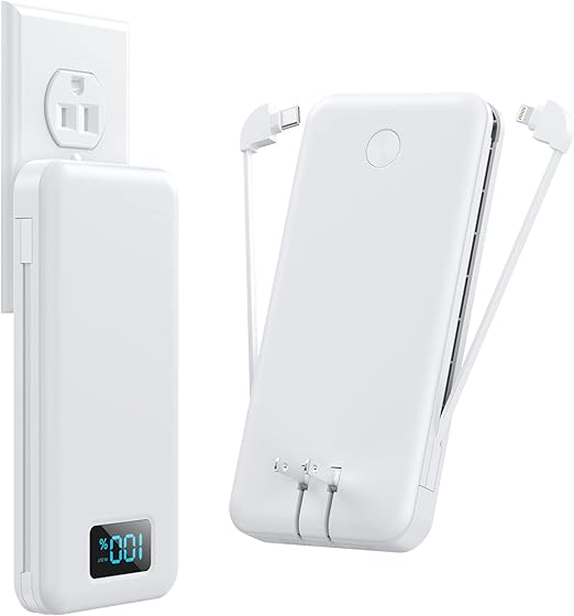 Amazon.com: Portable Charger with Built-in Cables & AC Wall Plug,Ultra ...