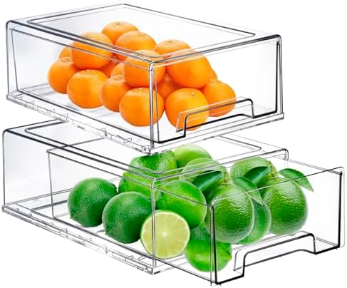 Amazon.com: Ornafort 2Pack Fridge Organizer Bins with Pull Out Drawers ...