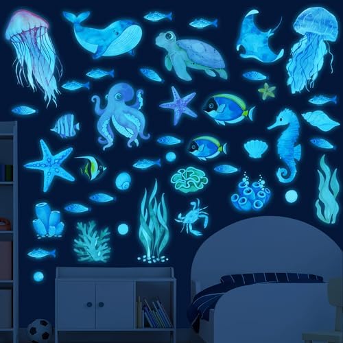 Amazon.com: Huimdery Glow in The Dark Ocean Wall Decals Sea Fish Wall ...