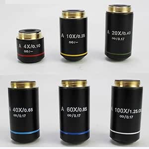 195 Microscope Lens 4X10X20X40X 60X100X Plan Infinity Lens Achromatic ...