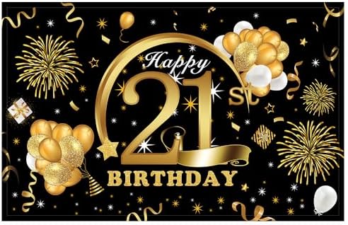 Amazon.com : 21st Black Gold Happy Birthday Banner - Party Backdrop ...