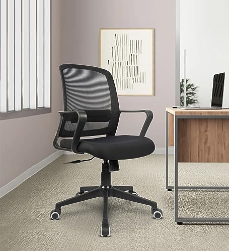 GODREJ INTERIO Sally Mid Back Office Chair in Knitted Fabric, Black Ink ...