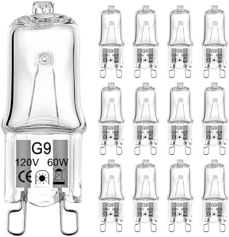 G9 Bulb 60W, 12 Pack G9 Halogen Light Bulbs 2 Pin Base T4 JCD Type 120V ...