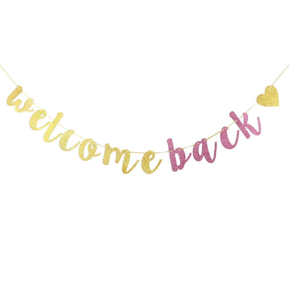 Buy Welcome Back Banner,Gold and Pink Glitter Retirement Party Banner ...