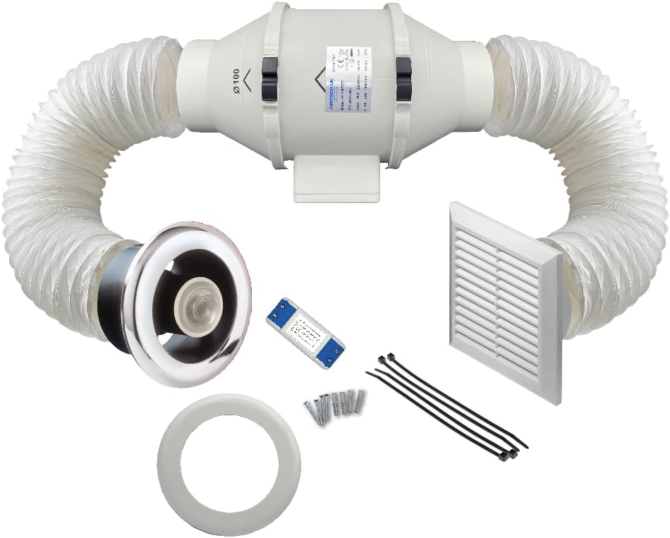 AirTech-UK Bathroom Extractor Fan Kit with LED Light and Adjustable ...
