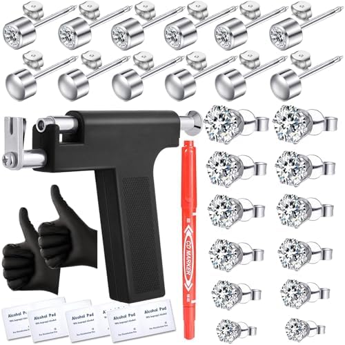 Amazon.com: Self Ear Piercing Gun Kit with 12 Pairs of CZ Ear Stud ...
