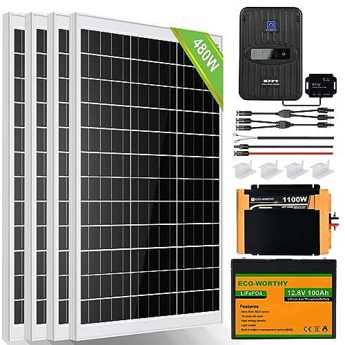 ECO-WORTHY 480W 12V Solar Panel System 2kWh/Day Off Grid Kit for Shed ...