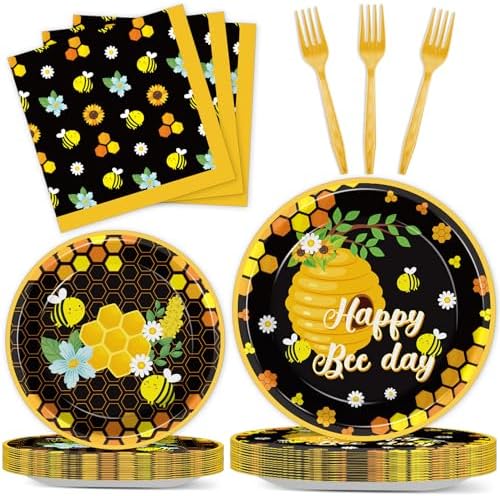 Amazon.com: Qyeahkj 100Pcs Bumble Bee Party Decorations Happy Bee Day ...