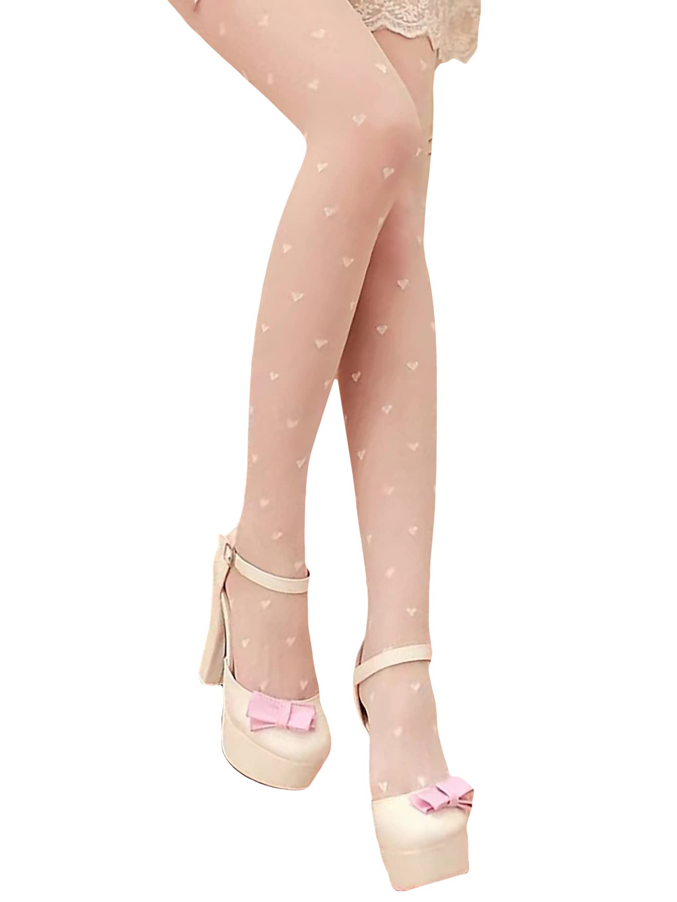 SHENHE Women's Sheer Mesh Heart Patterned Tights High Waist Footed ...
