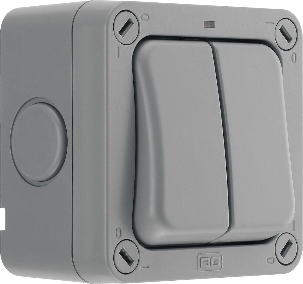 BG Electrical Outdoor Double Switch with LED Indicator, Weatherproof ...