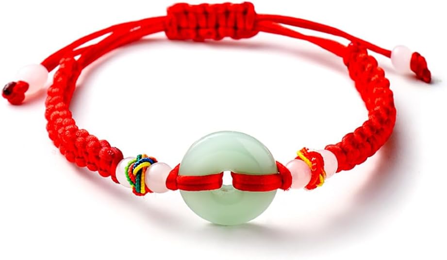 Amazon.com: SUKKCCNO Vintage Jade Peace Clasp Beaded Red Rope Bracelet ...