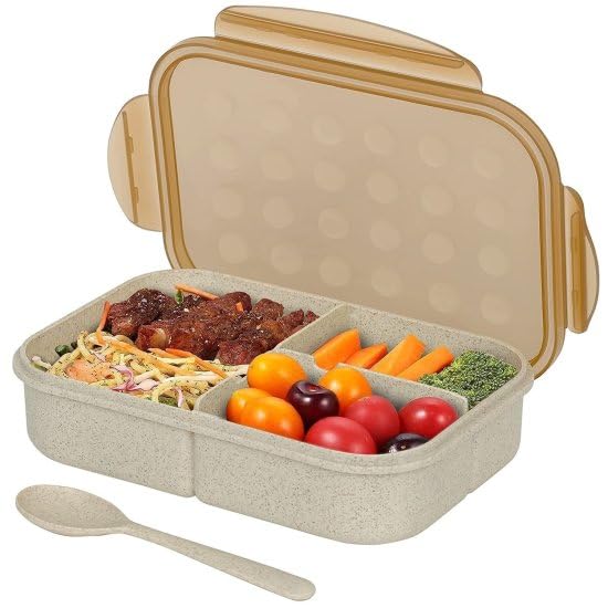 Buy Vichip Wheat Straw Fiber Lunch Box with Spoon | 3 Compartment ...