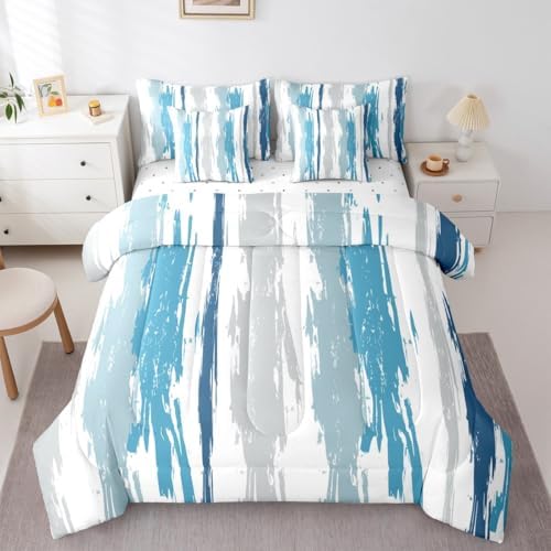 Amazon.com: Erosebridal Modern Blue 7 Piece Bedding Set Queen Abstract ...