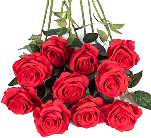 Amazon.com: BLOSMON Red Roses Flowers Bouquet 10 Pcs Artificial Vintage ...