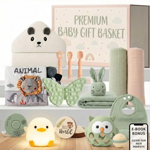 Amazon.com : New Baby Gift Basket 21-Piece Set | Refined Newborn Baby ...
