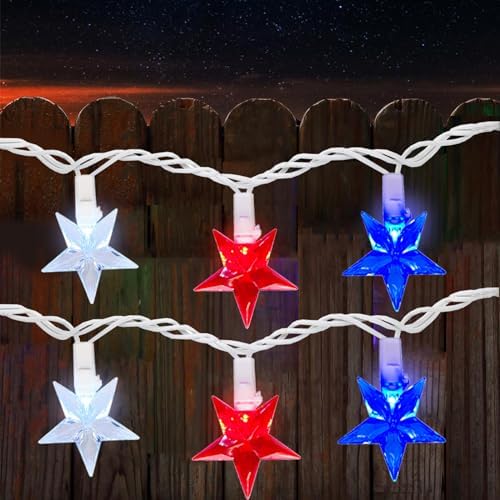 13.6FT Red White and Blue Star Lights with 38 LED Triplecolor Star ...