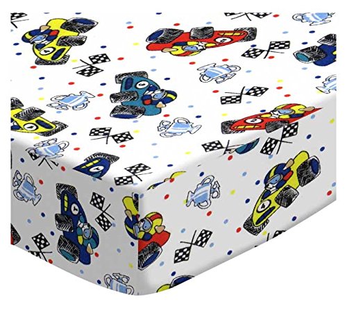 Amazon.com : SheetWorld Fitted Crib / Toddler Sheet - Fun Race Cars ...