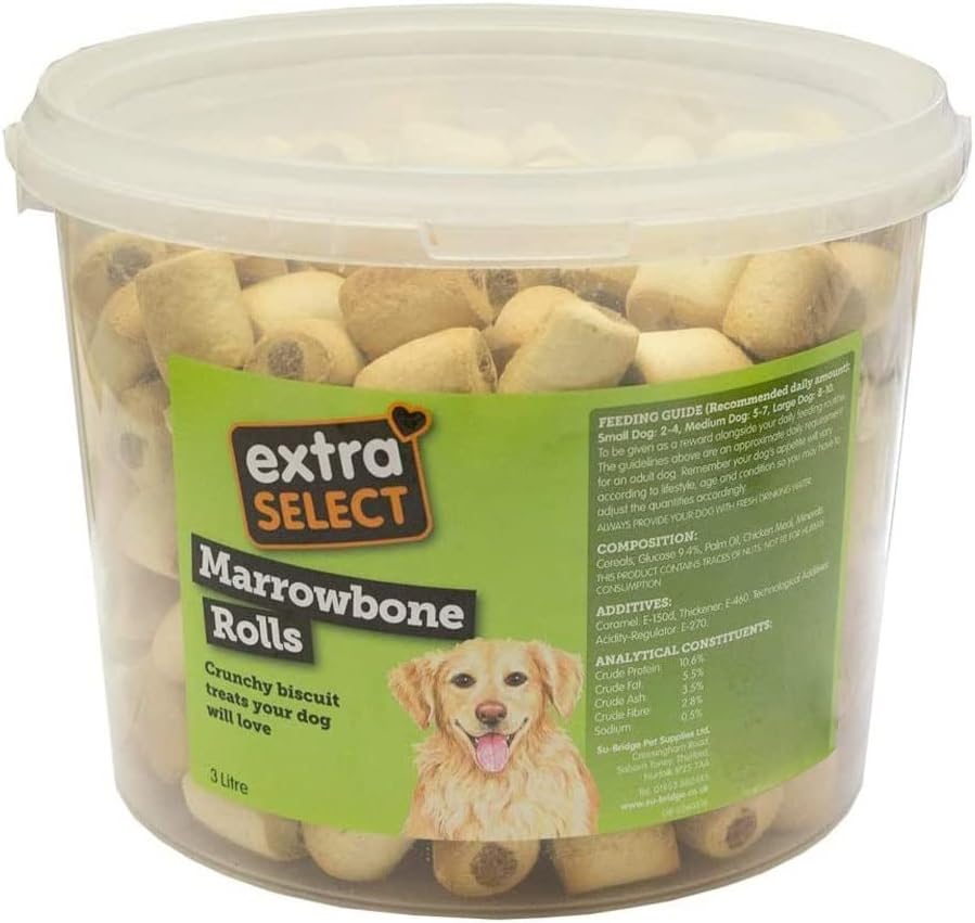 Extra Select Marrowbone Rolls Dog Treat Biscuits in a 3ltr Bucket ...