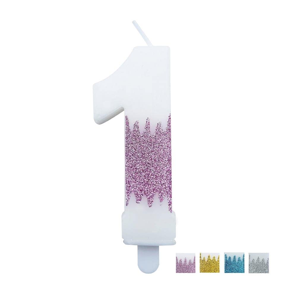Amazon.com: Pink Number 1 Candle,Pink Glitter Happy Birthday Numeral ...