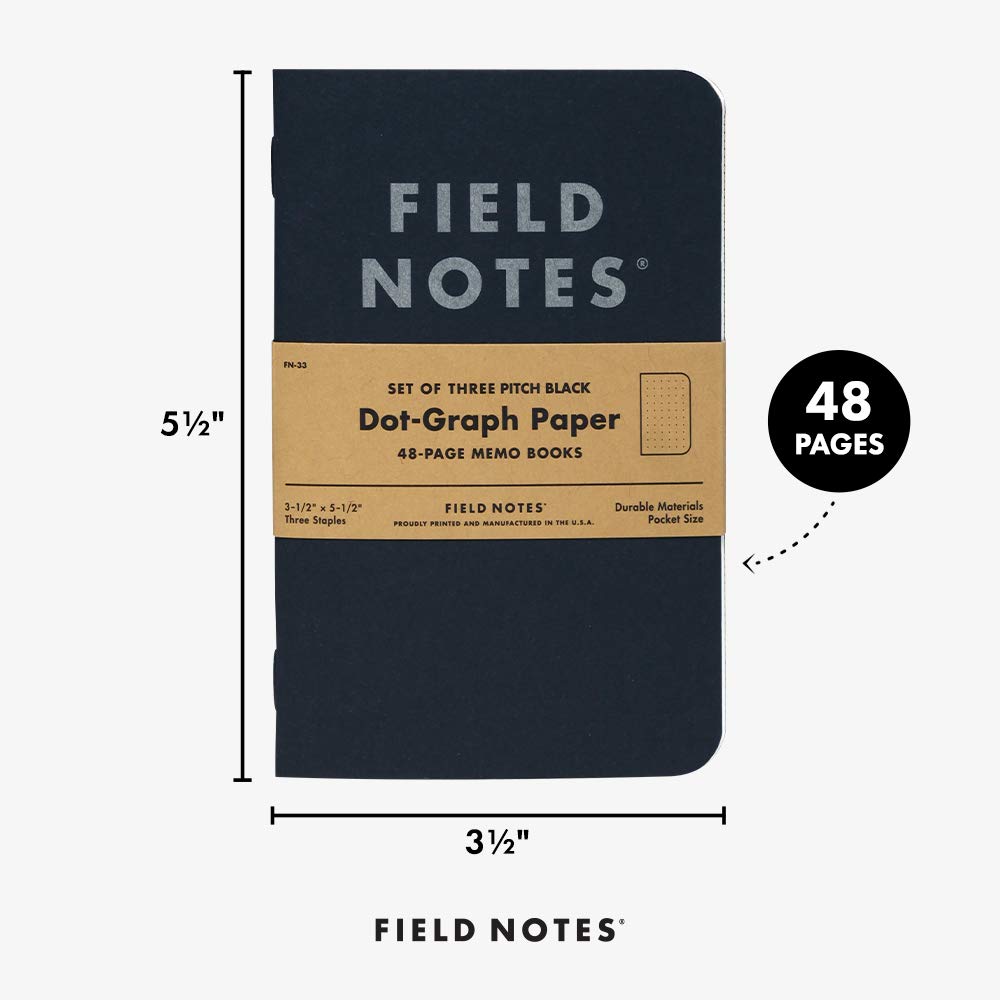 Snapklik.com : Field Notes 3-Pack Pitch Black Memo Books (3.5" X 5.5 ...