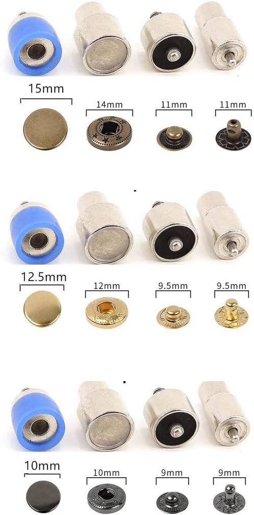 Amazon.com: 10 mm,12.5 mm and 15 mm Round Metal Snap Button Fasteners ...