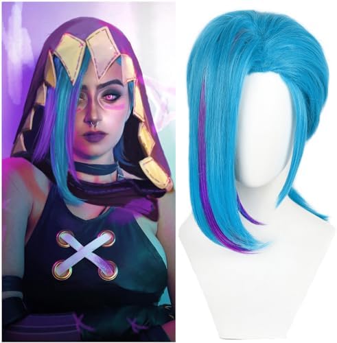 Amazon.com: HUNIGIR Blue Anime Wig Stylish Blue Cosplay Wig with Bangs ...
