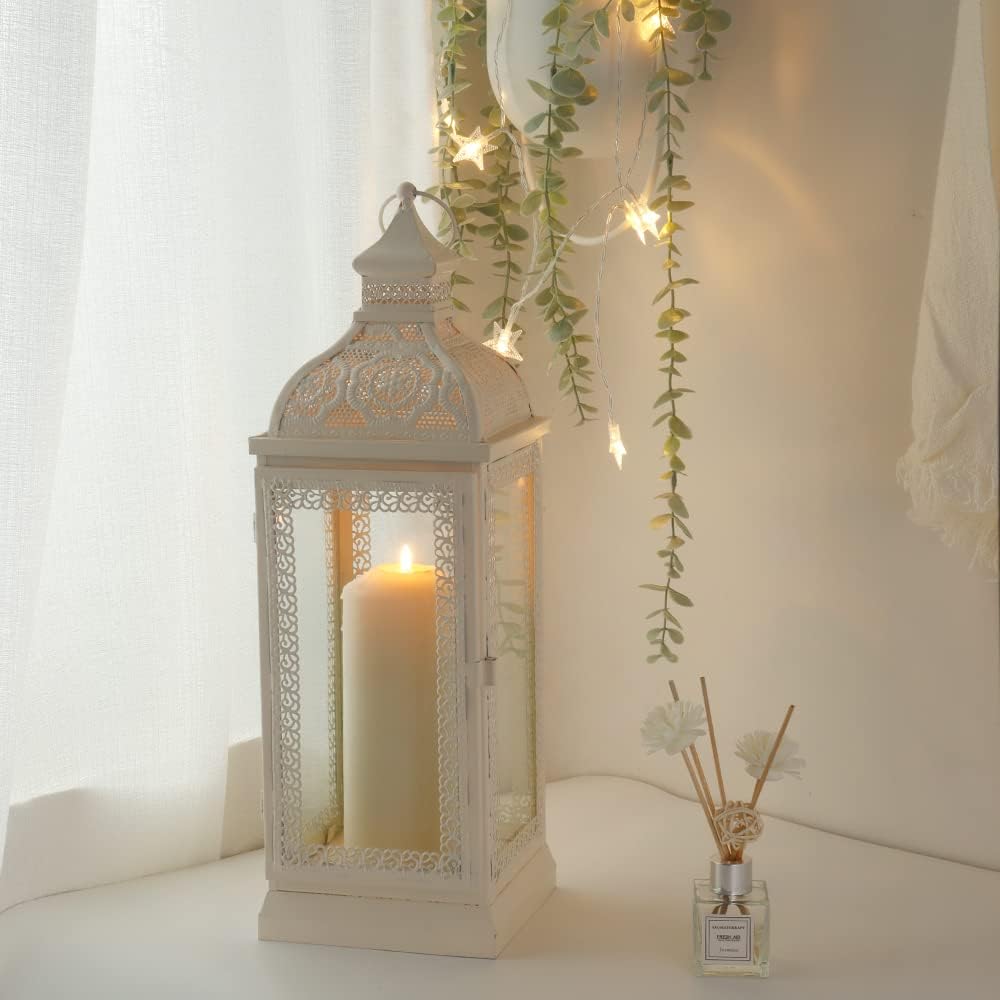 TRIROCKS Rustic Style Metal Candle Lantern 39cm High Decorative Hanging ...