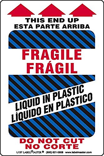 Labelmaster L137 Fragile Liquid in Plastic Label, 4" x 6", Bilingual ...