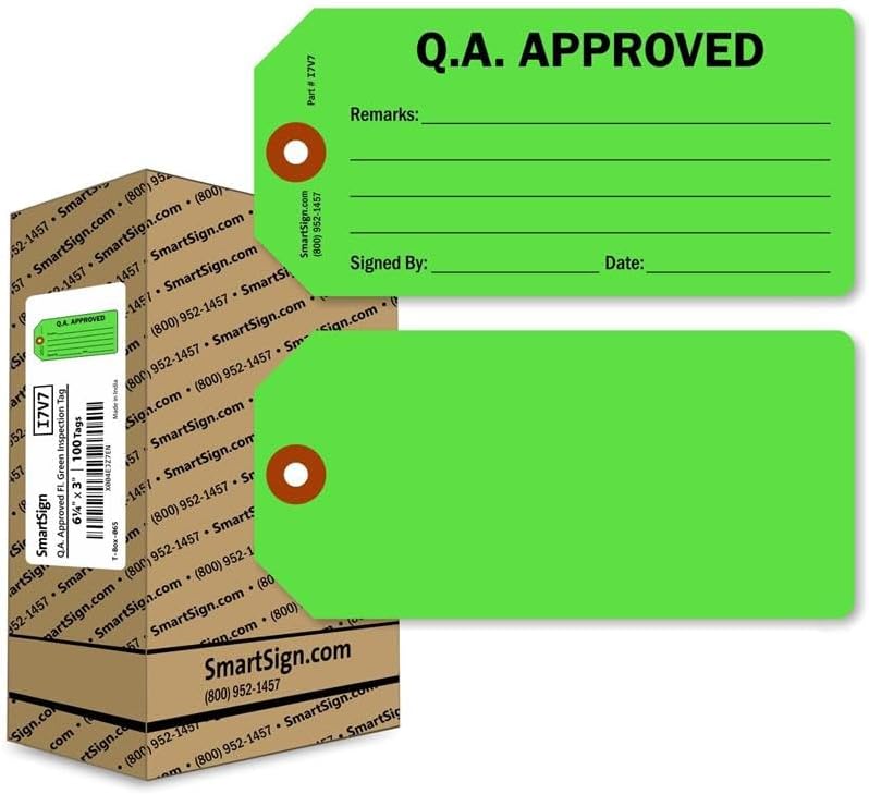 Amazon.com : SmartSign 100-Pack 'Q.A. Approved' Fluorescent Green Tags ...